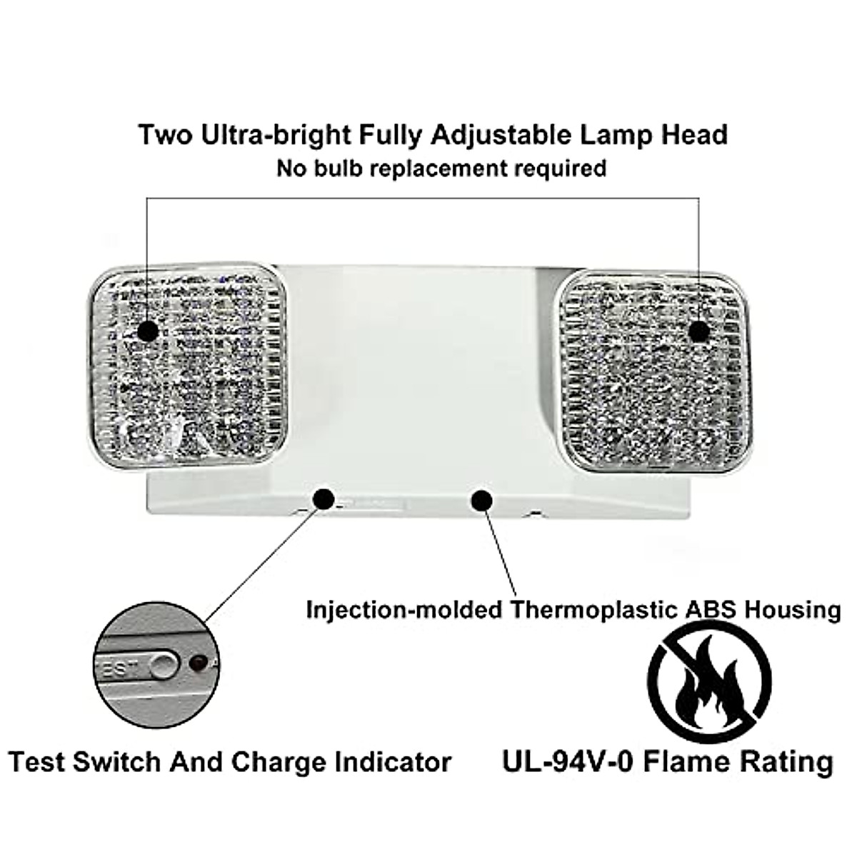 LED Emergency Light with Battery Backup, Adjustable Light Heads, Emergency Exit Lights for Home Power Failure, High Light Output for Commercial Hallways, Stairways, Fire Resistant 120-277V (1 Pack)