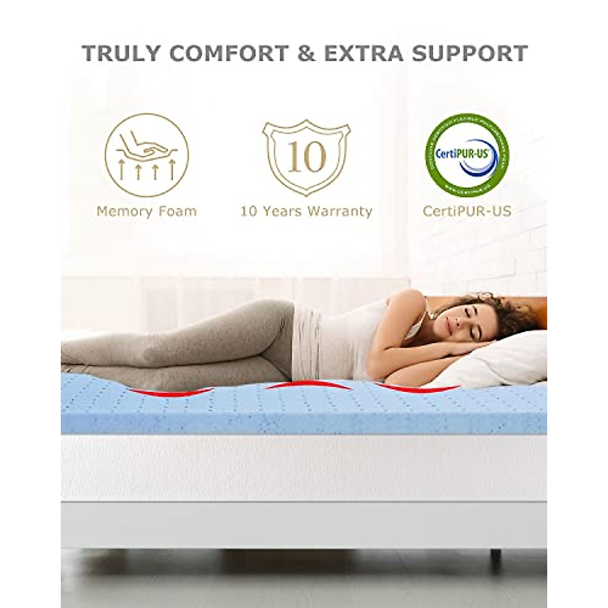 BedStory Mattress Topper Queen Size, Dual-Layer Pillow Top & Gel Memory Foam Bed Toppers 3.6 Inch, 2-in-1 Combination of Comfort and Support, Gray