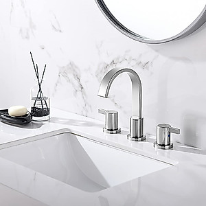 Phiestina 8 Inch Brushed Nickel Waterfall 2-Handle 3-Hole Widespread Bathroom Faucet with Pop-up Drain and Valve, WF40-1-BN