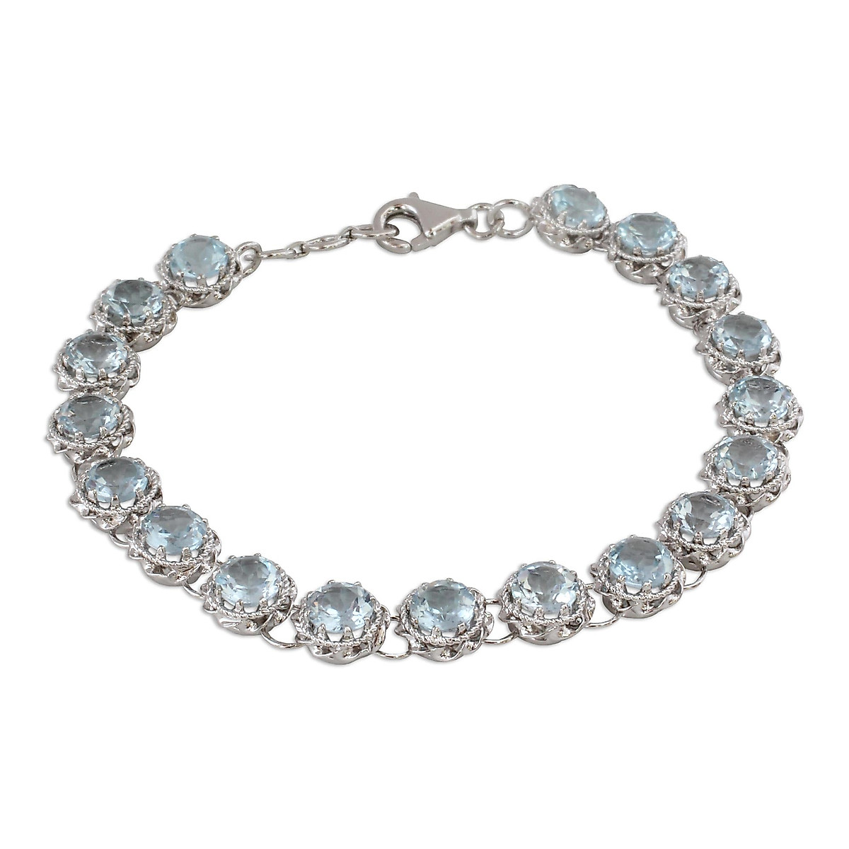 NOVICA Handmade .925 Sterling Silver Blue Topaz Tennis Bracelet with Set in Rhodium Plated Link Style India Serenity Airy Birthstone 'Celestial Enchantment'
