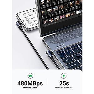 UGREEN 100W USB C Cable 90 Degree PD3.0 Fast Charging Compatible with MacBook Pro 2022, iPad Pro 2022, Elitebook, Dell XPS/Inspiron, Samsung Galaxy S23/S22/Z Fold, Pixel, Switch, etc. 3.3FT