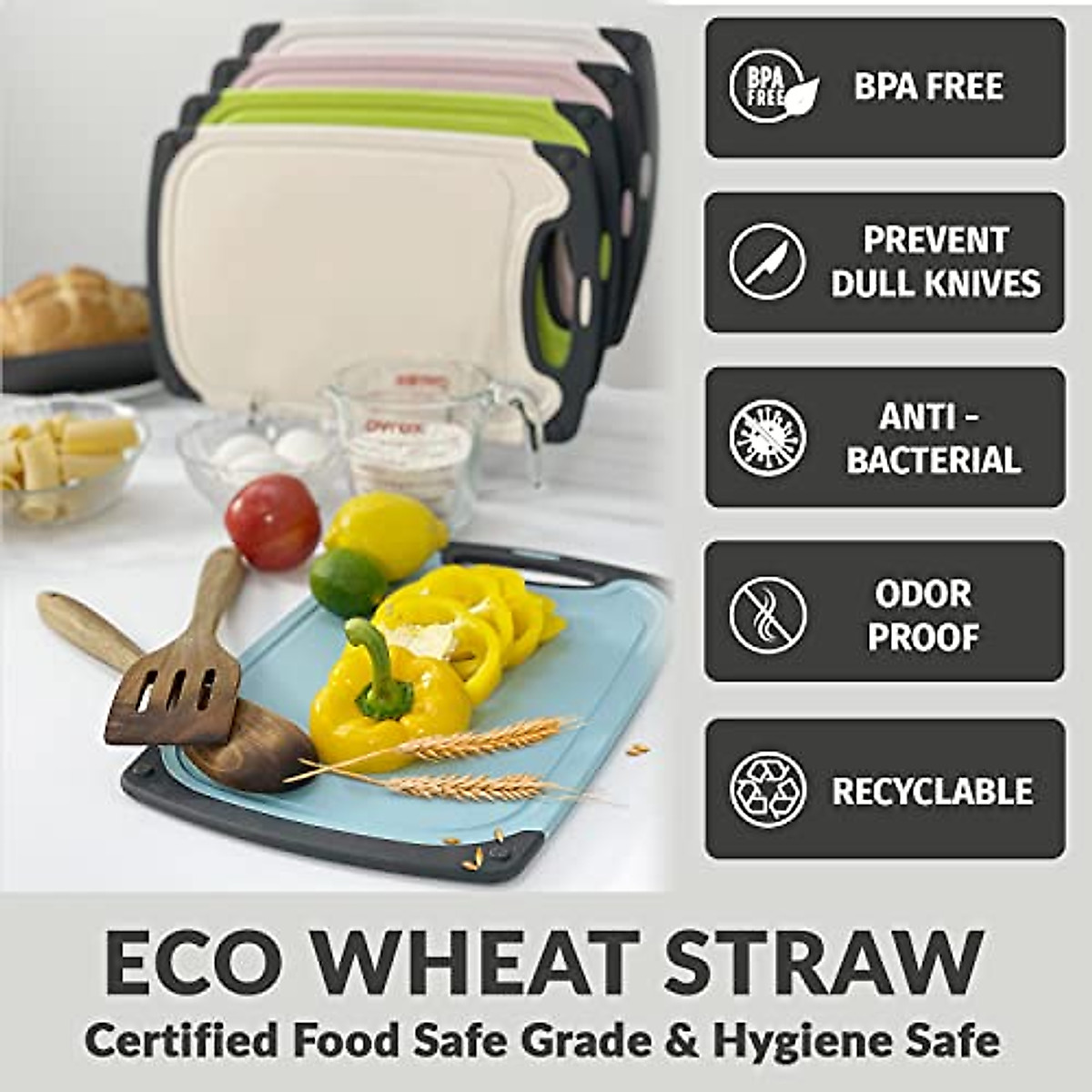 Klex EcoWheat Cutting Board for Kitchen (Set of 3), BPA Free Food Safe Wheat straw PP material, 3 Piece Chopping Boards Set, Dishwasher Safe, Juice Groove Non-Slip Design with Easy Grip Handle, Pink