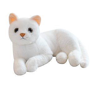 12 Inches Simulation Pure White Cat Plush Toy - Real Life White Cat Simulation Plush Toys, Lifelike Cats Doll Kitten Farm Animals Stuffed Toys Black Eyes Birthday Gifts for Kids