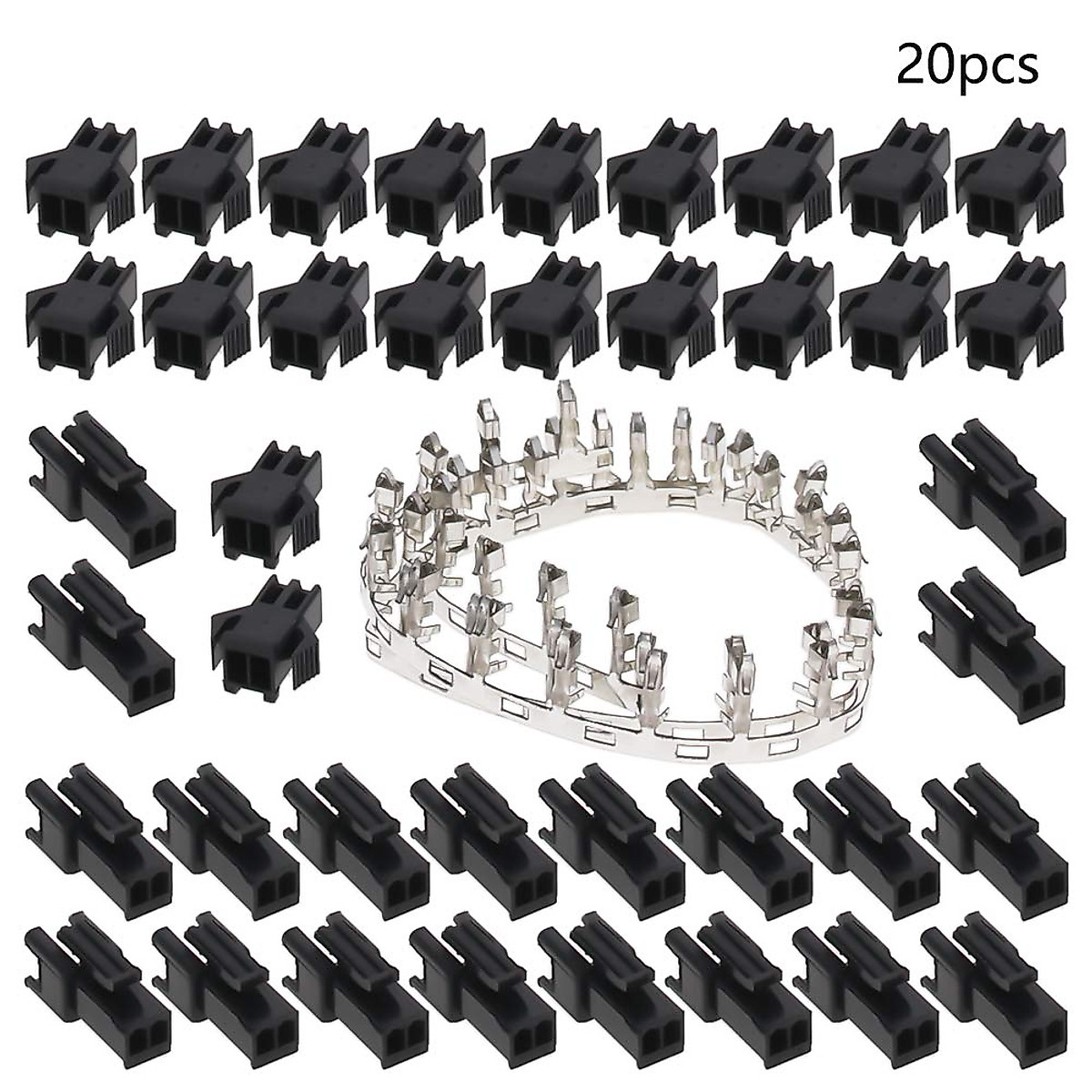 Fielect 100Pairs 2.54mm 5 Pin Black Plastic Male Female -SM Housing Crimp Terminal Connector