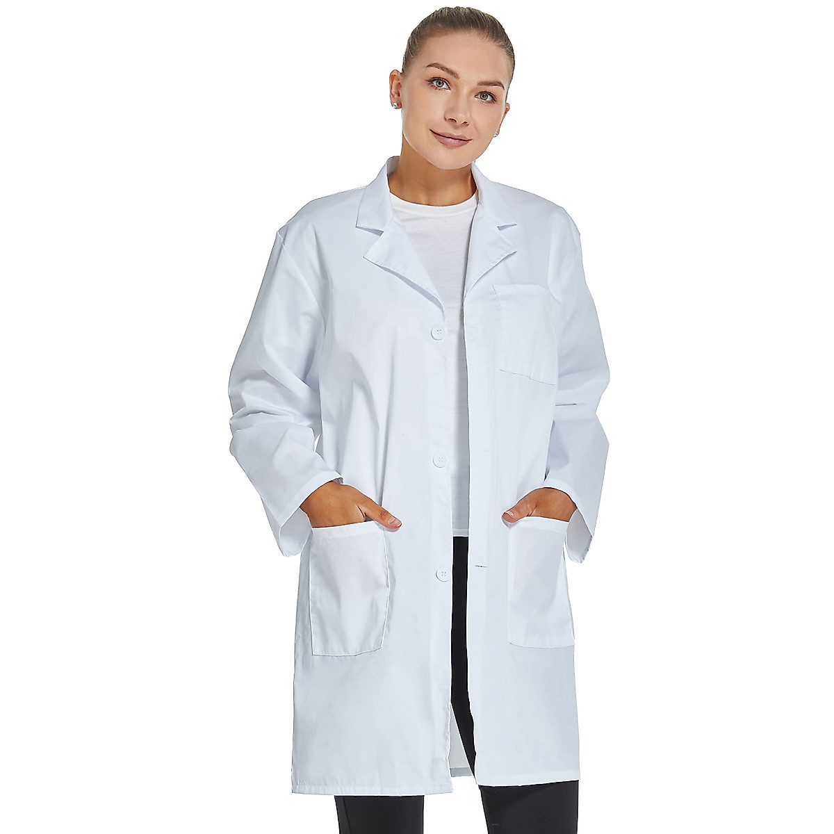 VOGRYE Professional Lab Coat for Women Long Sleeve, White, Unisex M
