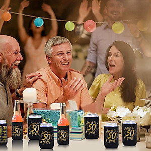 Happy 50th Birthday Decorations for Men Women, 50th Birthday Party Supplies, Vintage 1974- Fifty Birthday Party Beverage Can Cooler Sleeves, 12-Pack, Black & Gold