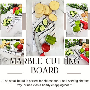 QaaN WooD Multifunctional Marble Slab Stone Serving Tray for Charcuterie,Meet,Pastry,Perfect White Cheese Board and Cutting Board, Tray,ative Tray,Vanity