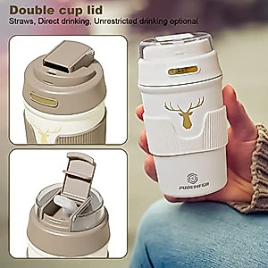 PUOENFGR Travel Insulated Coffee Mug,New Free Sip 14oz.Food Grade 316 Stainless Steel with Straw Cup Body Vacuum Anti-Scalding,Adults,Women,Kids All Like,Practical And Perfect For Gifts(Grape Purple)