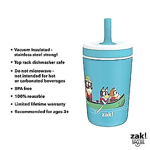 Zak Designs Bluey Kelso Toddler Cups For Travel or At Home, 12oz Vacuum Insulated Stainless Steel Sippy Cup With Leak-Proof Design is Perfect For Kids (Bluey, Bingo, Grandad Mort)