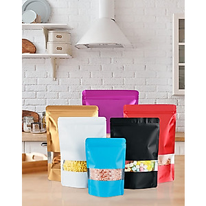 100 Pack Smell Proof Bags, Resealable Bags with Matte Window, Foil Pouch Stand Up Sealable Bags for Packaging（Black，4" x 6"）