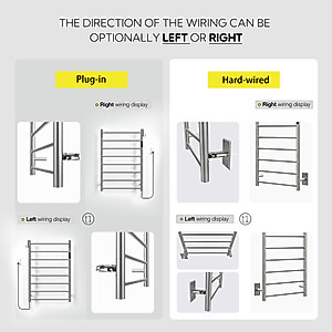 P&Bhusri Heated Towel Rack for Bathroom,Wall Mounted Electric Towel Rack with Timer and LED Indicator, 10-Bar Towel Warmer, Stainless Steel Brushed, Hard-Wired/Plug-in