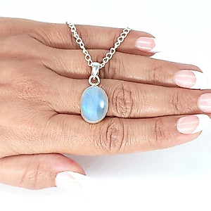JEWELOPORIUM 925 Silver Pendant for Women White Real Rainbow Moonstone Gemstone Costume Silver Pendant Necklace Thanksgiving Gift Vintage Jewelry