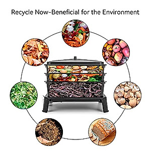 Garden 4 Tray PP 30L Worm Compost Bin,Farm Compost Bin, Sustainable Design Worm Factory Vermicomposting for Recycling Food Waste