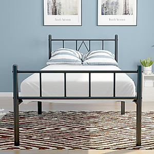 Emiosmt 14 Inch Bed Frame Twin Size with Headboard and Footboard, Heavy Duty Metal Platform Twin Bed Frame, Under bed Storage Space, Steel Slat Support, No Box Spring Needed, Easy Assembly, Black