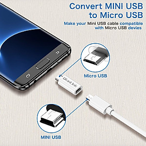 Mini USB to Micro USB Adapter, (2-Pack) Mini USB Female to Micro USB Male Convert Connector Charge & Data Sync Compatible with Samsung Galaxy S6 S7 Edge, LG Nexus 5 4 and Micro USB Devices(White)