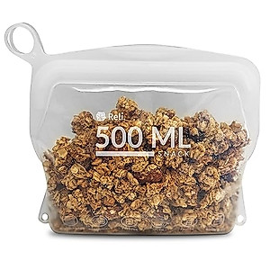 Reli. Reusable Silicone Bag (1 Pack) | Snack (500 ml), Clear | Silicone Bag for Food Storage | Small Reusable Food Storage Bag for Food, Meal Prep, Storage | Leak-Proof, Dishwasher/Freezer Safe