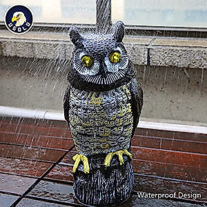 Ugold Solar Powered Owl with Detection, Silent Mode, Flashing Eyes, Rotatable Head and Realistic Hoots, Plastic Owl Decoration for Home, Garden, Patio and Fence