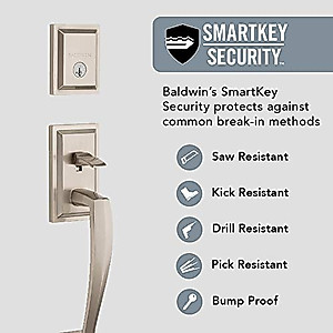 Baldwin Torrey Pines, Front Entry Handleset with Interior Lever, Featuring SmartKey Deadbolt Re-Key Technology and Microban Protection, in Satin Nickel