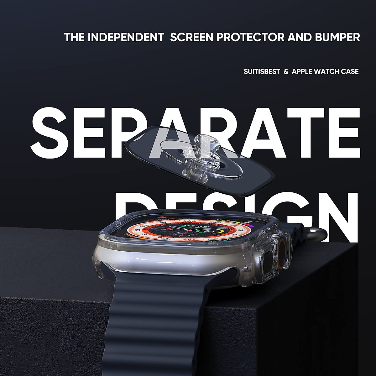 2+2 Pack Suitisbest Case and Screen Protector Compatible with Apple Watch Ultra 2/Ultra 49mm, Clear Waterproof Ultra-Thin Hard PC Bumper Tempered Glass Protective Film for iWatch Ultra 49mm