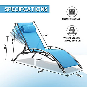 Ainfox Outdoor Pool Lounge Chairs, Folding Patio Chaise Lounge Chairs Set of 2, Adjustable Recliner Chair for Beach, Backyard, Lawn, Poolside