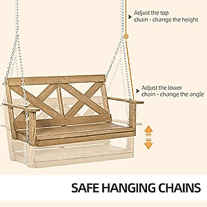 Outsunny 2 Person Porch Swing, Patio Swing, Outdoor Swing Bench with Pine Wood Frame and Hanging Chains for Garden and Yard, 550 lbs Weight Capacity, X Shaped Design, Natural
