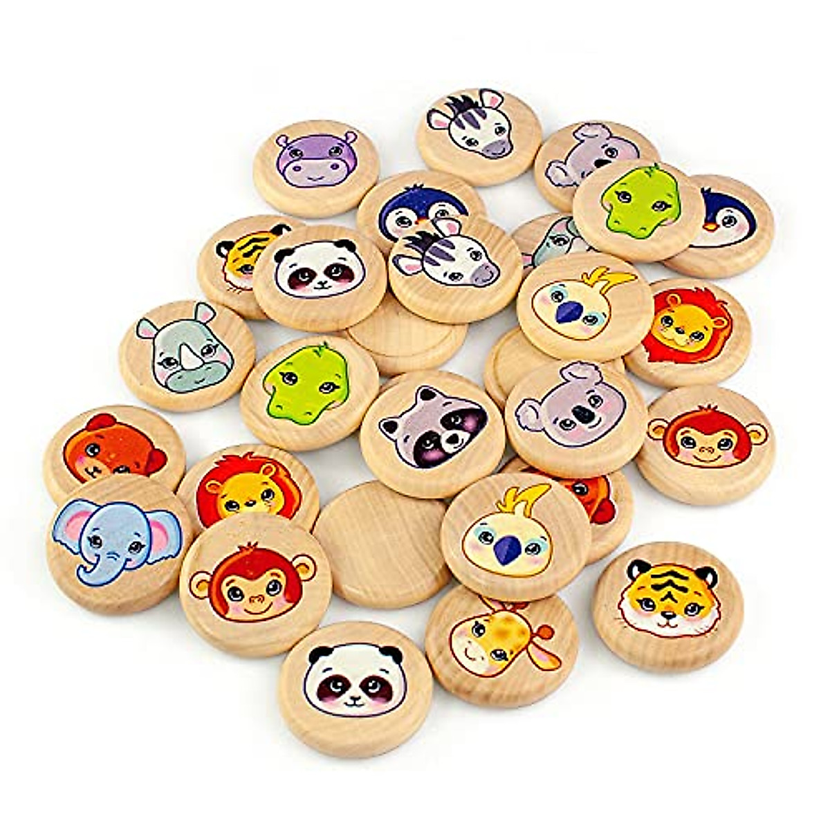 Ulanik Wild Animals Matching Memory Game for Toddlers Age 3 + Year Old Preschool Wooden Board Games for Kids 4-8 Learning & Education Toys — 30 Chips, 1.57 in
