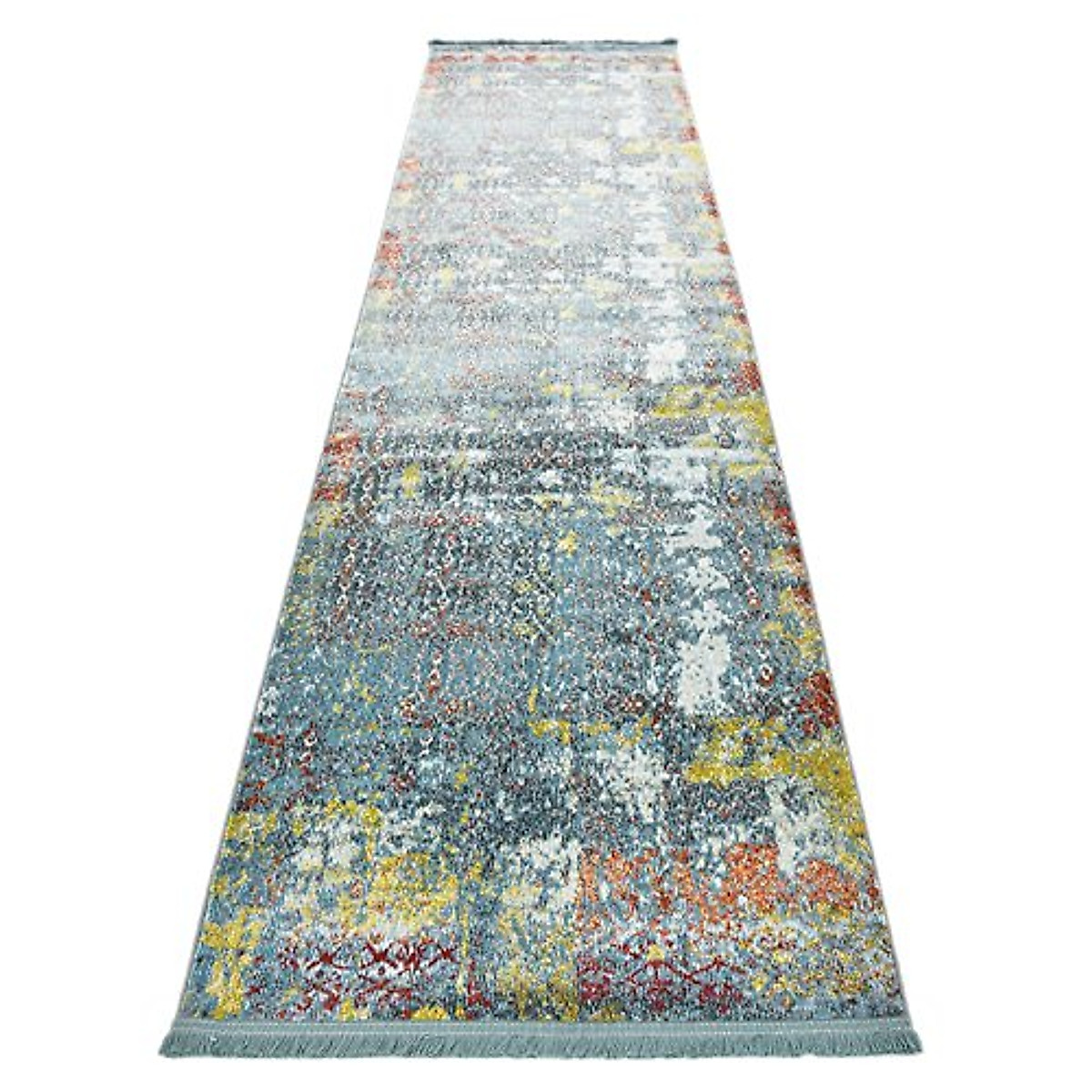 Unique Loom Baracoa Collection Bright Tones Vintage Traditional Runner Rug, 2' 7" x 10' 0", Teal/Ivory