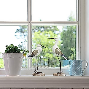 EVINIS 2Pcs Wooden Seagull Figurines, Mediterranean Style Bird States Ornaments for Beach,Garden, Backyard,Balcony, Living Room Decoration