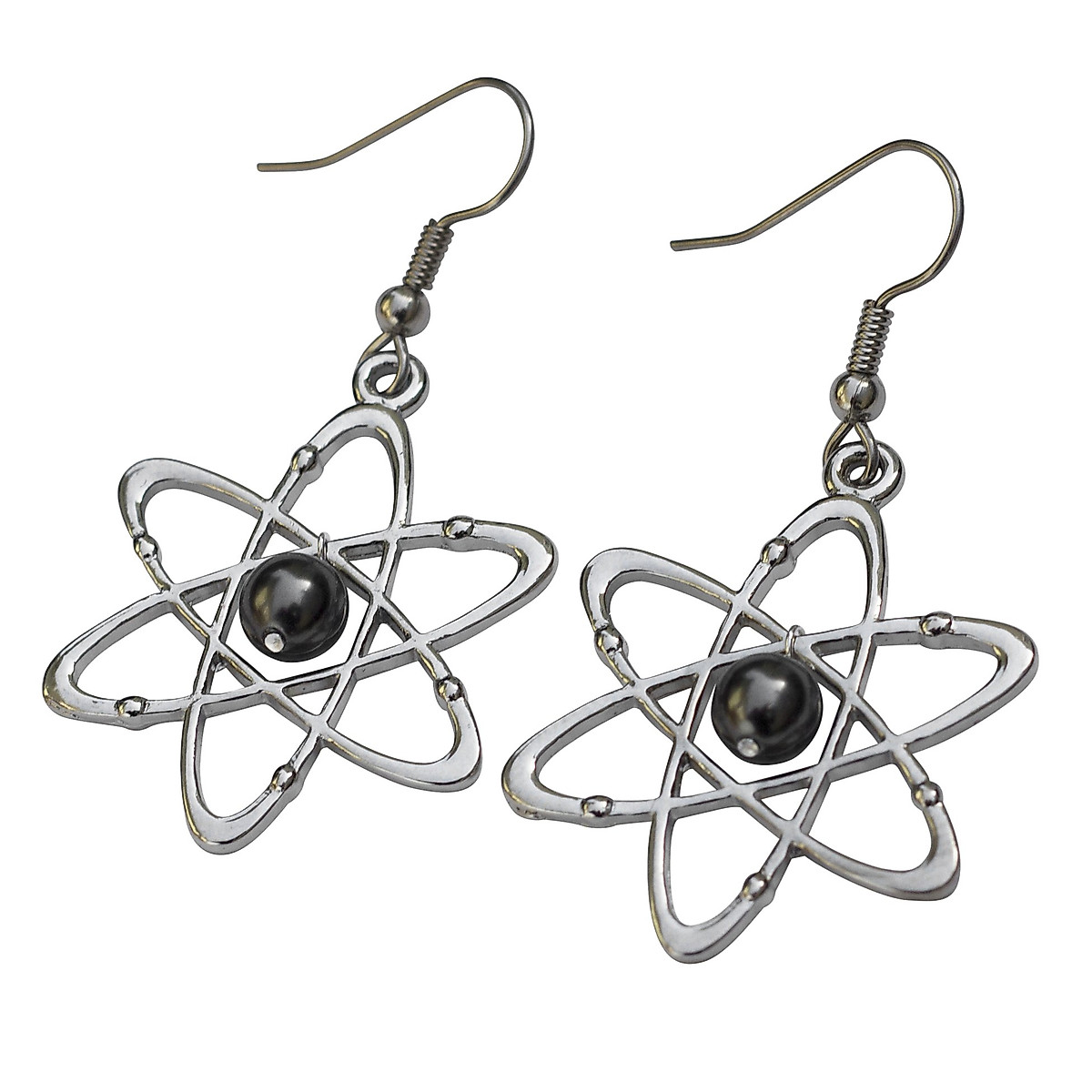 Atomic Science Earrings: Carbon Atoms With Six Electrons & Swarovski Pearl Nucleus - Science Jewelry Gift