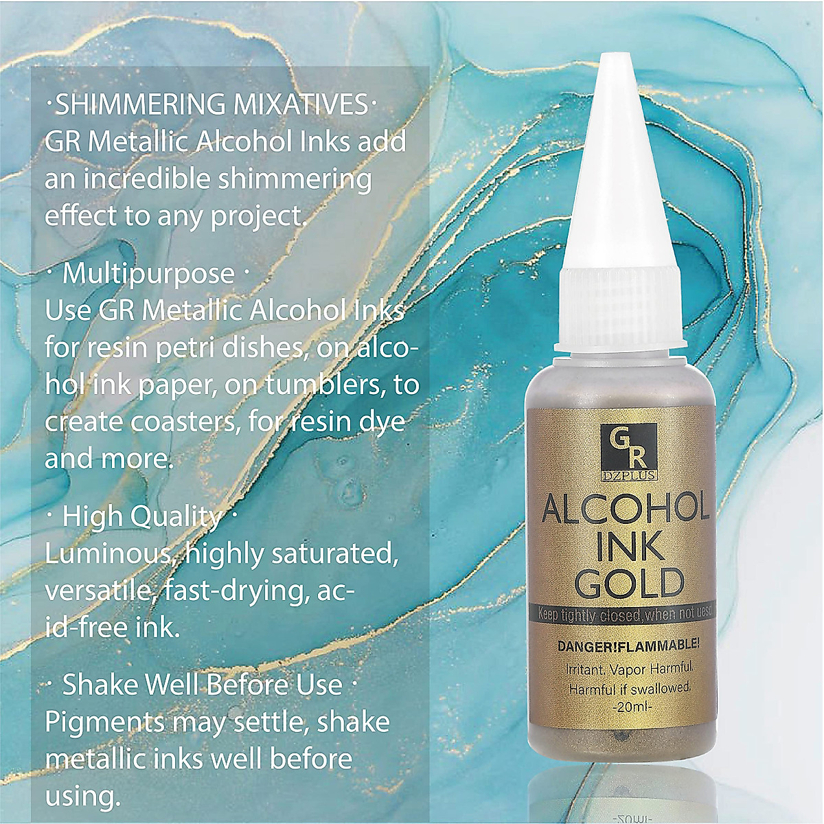 Metallic Alcohol Ink Set -4 Metallic Colors Alcohol Based Ink for Resin Art