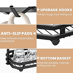 FANGSUN Large Coffee Mug Holder Stand Countertop, Mug Tree Rack for 14 Mugs, 2 Tier Counter Mug Display Storage, Metal Wire Tea Cup Holder for Coffee Station Kitchen Organizer, Not Included Mugs