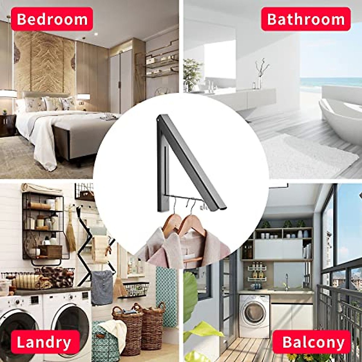 Dr.DJ Wall Mounted Clothes Hanger, Clothes Drying Rack Folding Indoor, Retractable Clothes Drying Rack Clothing for Laundry Room Organization, Aluminum (1 Rack, Graphite)