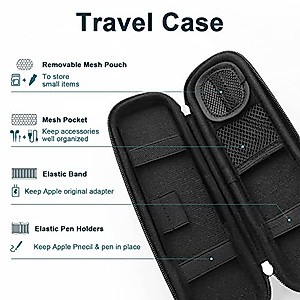 Aunote Holder Case for Apple Pencil 1st and 2nd Generation, PU Leather Protective Bag, Compatible with iPad Pro Pen, Samsung, Huawei, Apple Pen Accessories, USB Cable, Earphone, Fountain Pen. Black