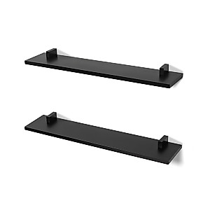 Gronda Black Floating Shelves for Wall 24 Inch Wood Floating Shelves Wall Mounted Wooden Shelf Set of 2, Modern Wall Decor Organizer for Bedroom, Kitchen, Office, Living Room