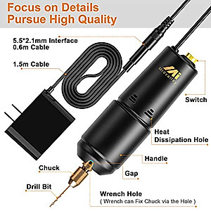 Electric Resin Drill Set, Midvalley Pin Vise Electrical Mini Hand Drill Kit with 10Pcs Twist Drill Bits (0.8-1.2 mm) Tool, for Resin Craft, DIY Jewelry Making Keychains, Pendant, Plastic Wood.