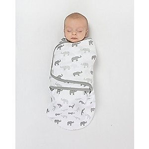 Amazing Baby Swaddle Blanket with Adjustable Wrap, Tiny Elephants and Confetti, Sterling, Small, 2 Count (Pack of 1)