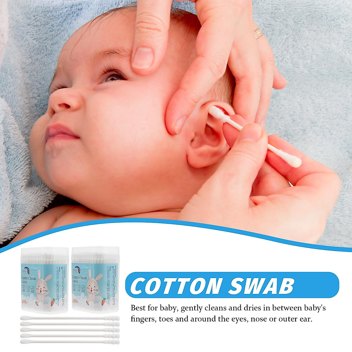 400PCS Cotton Swabs, Cotton Buds Swabs Cleaner Double Round Cotton Tip Cleaning Swabs with Paper Stick for Cleaning Ear Nose nose swabs Makeup chidren ear nose cotton sticks