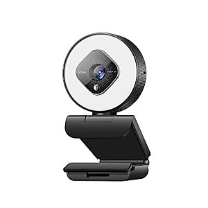 1080P Webcam with Ring Light and Dual Microphone, Advanced Auto-Focus, Adjustable Brightness, 2021 JETAKU Streaming Web Camera for Zoom Skype YouTube, PC Mac Laptop Desktop (Black)