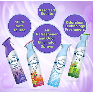 Febreze Air Freshener Odor Eliminator Spray, Assorted Scent Febreze & Bathroom Deodorizer, Original, Island Fresh, Linen Sky & Lavender, 4 Pack