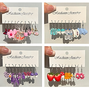 GIFIKOI 30 Pairs Weird Cute Funny Earrings Gummy Bear Duck Mushroom Flowers Drop Dangle Earrings for Women Aesthetic Earrings Food Animal Earrings Bulk
