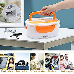 RXF Electric Lunch Box,2 in 1 Portable Food Heater Food Grade Container 12V 110V 40W Adapter Homework for Car Truck,Spoon and 2 Compartments,Orange