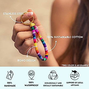 Boho Surfer Key-Chain with golden Key-Ring - Women & Men - Summer Festival Accessories - Cute Handmade Hippie Key Chain (Yellow)