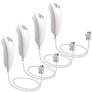MODESLAB 4 Pack Wii Nunchucks Controller, Gamepad Joystick Remote Replacement Compatible for Wii Wii U Game - White