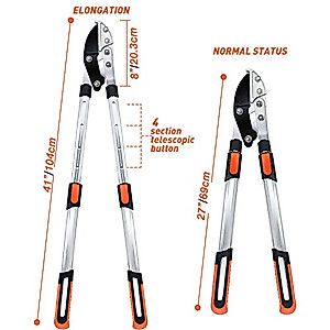 Colwelt Extendable Anvil Loppers, Branch Cutter with Compound Action, Chops Thick Branches Ease, 27-41'' Heavy Duty Telescopic Ratchet Anvil Loppers, 2 Inch Clean Cut Capacity