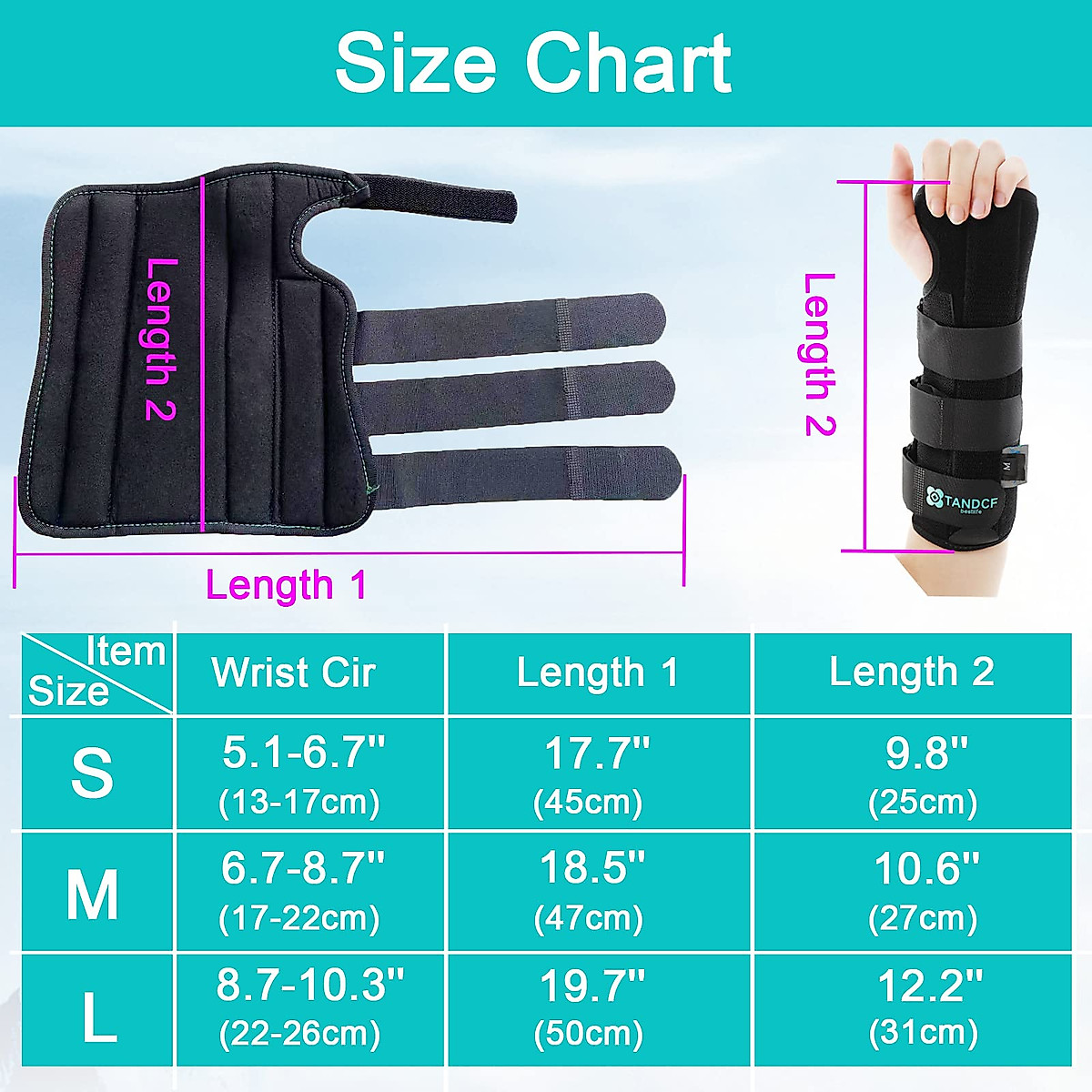 TANDCF bestlife Unisex Forearm and Wrist Support Splint Brace Double Fixation Wrist Brace For Carpal Tunnel,Adjustable Night Time Forearm Immobilizer Brace Splints,9.8 inch (25cm) length(RH/S)