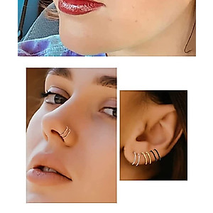 KOICCVQQ 4pcs Double Nose Ring for Single Piercing Body Piercing Hoops Lip Ring Nose Ring Earring Personality Punk Wild Style Jewelry 8mm Four Colors in A Pack for Women Anniversary Day Gift