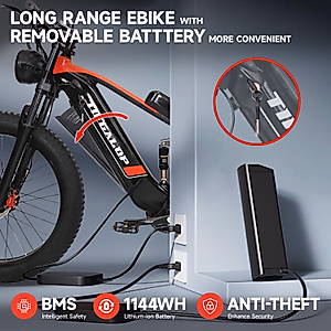 Electric Bike for Adults - 2000W Ebike with 37MPH 50Miles Range, 26'' x 4.0'' Off-Road Fat Tires Bicycle,52V 22Ah Removable Battery Electric