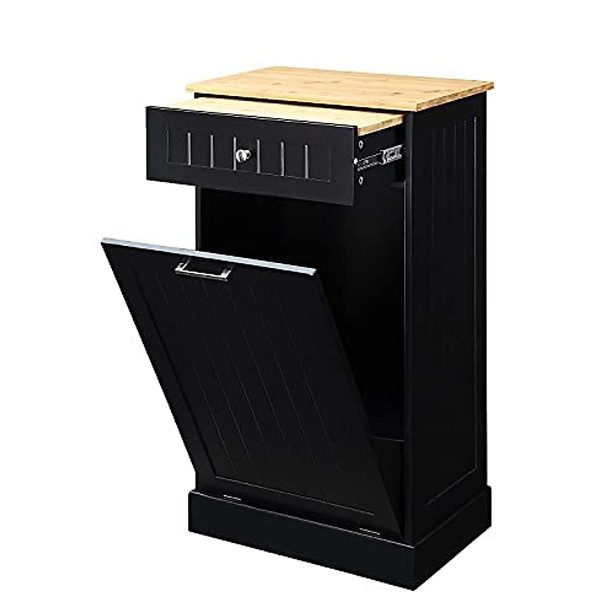 LUCKWIND Kitchen Cabinet Trash Can Holder Drawer – Stand Recycling Tilt Pull Garbage Wooden Cutting Board Removable Metal Handle 20” Wide (Black, Single)
