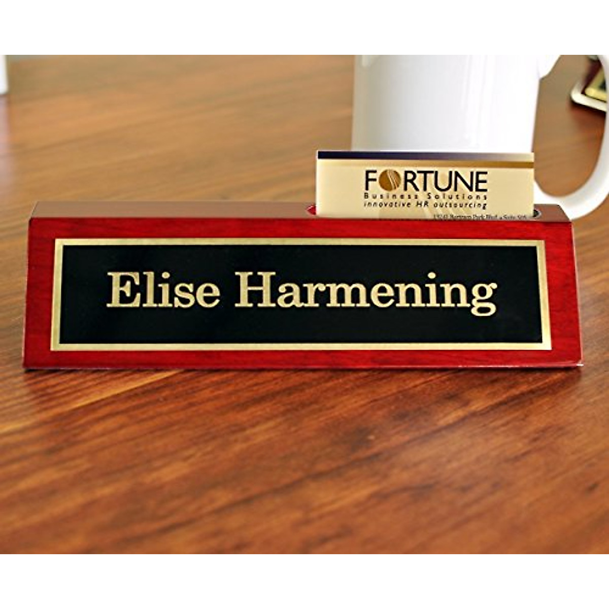 Desk Name Plate with Card Holder | Custom Name Plate | Personalized Desk Plate with Business Card Holder