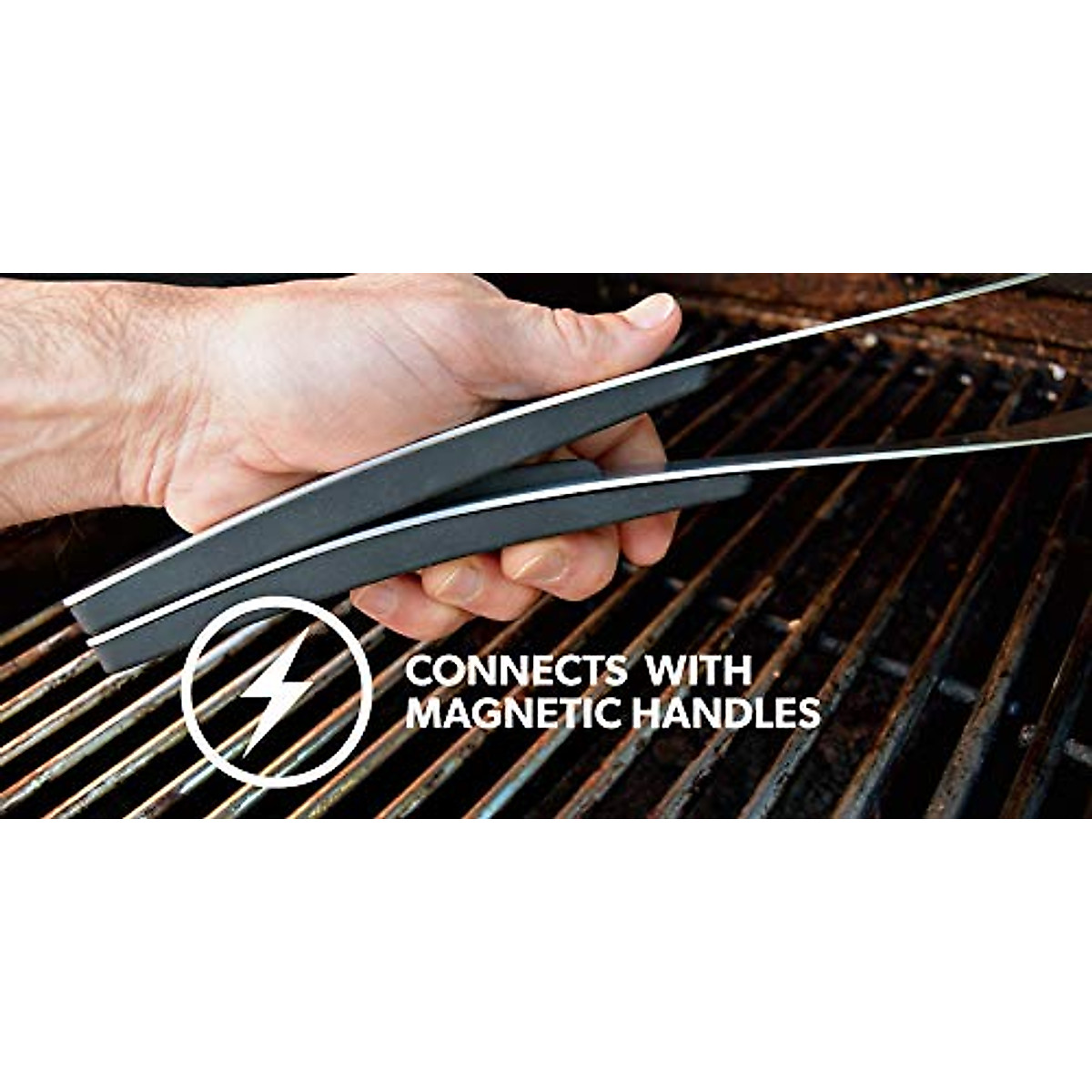 Proud Grill Connect it Magnetic BBQ Tool Set - 2 BBQ Tools - 4 Uses | Elegant Stainless Steel Design| Spatula and Fork Connect to use as Tongs and Server | Premium BBQ Utensil and Grill Accessory